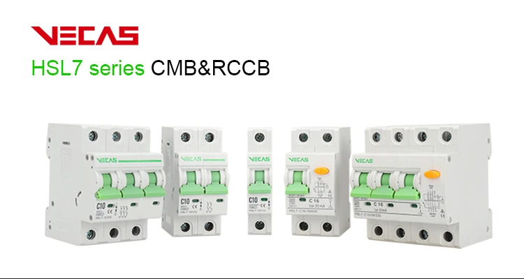 Vecas Rccb Elcb Circuit Breakers 1p 3p 1 3 Pole Hsl7 C16 16 Amp 1a-63a ...