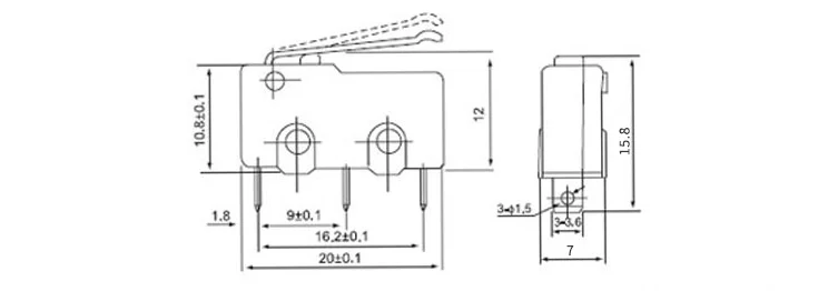 KW4-3Z-3-CH Micro Limit Switch for 3D Printers - DONGHAI