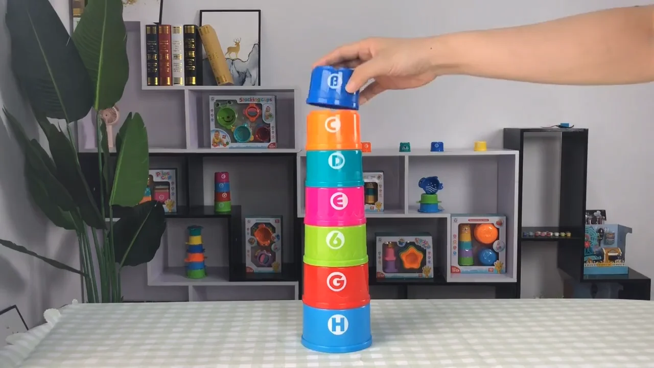 Educational Bright Color Cartoon Styles Plastic Bath Game Baby Stacking ...