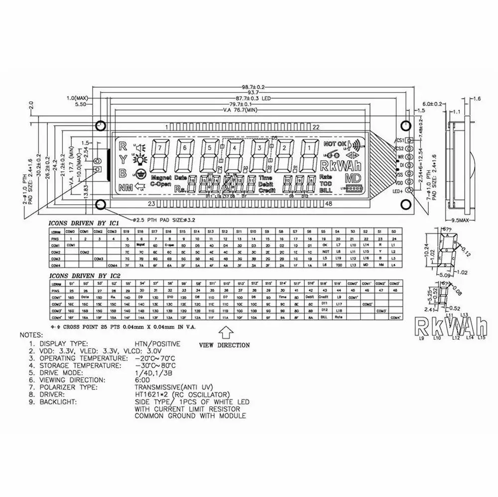 3.3v Custom Segment Energy Meter LCD - 7 Segment Display