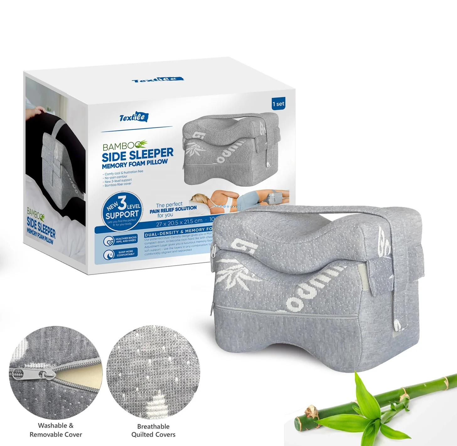 Contour Memory Foam Leg Pillow With Strap Separator Side Sleeper Wedge ...