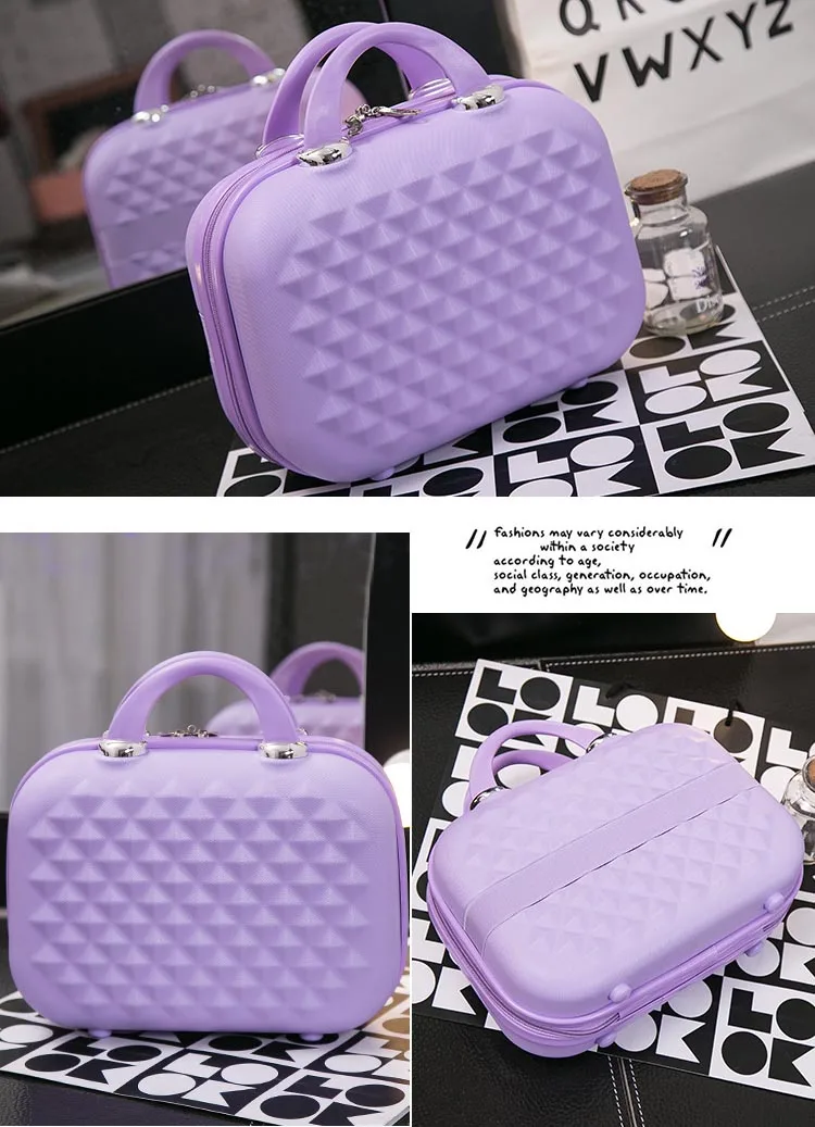 Korea 14 Inch Travel Lady Full Body Diamond Pattern Makeup Suitcase