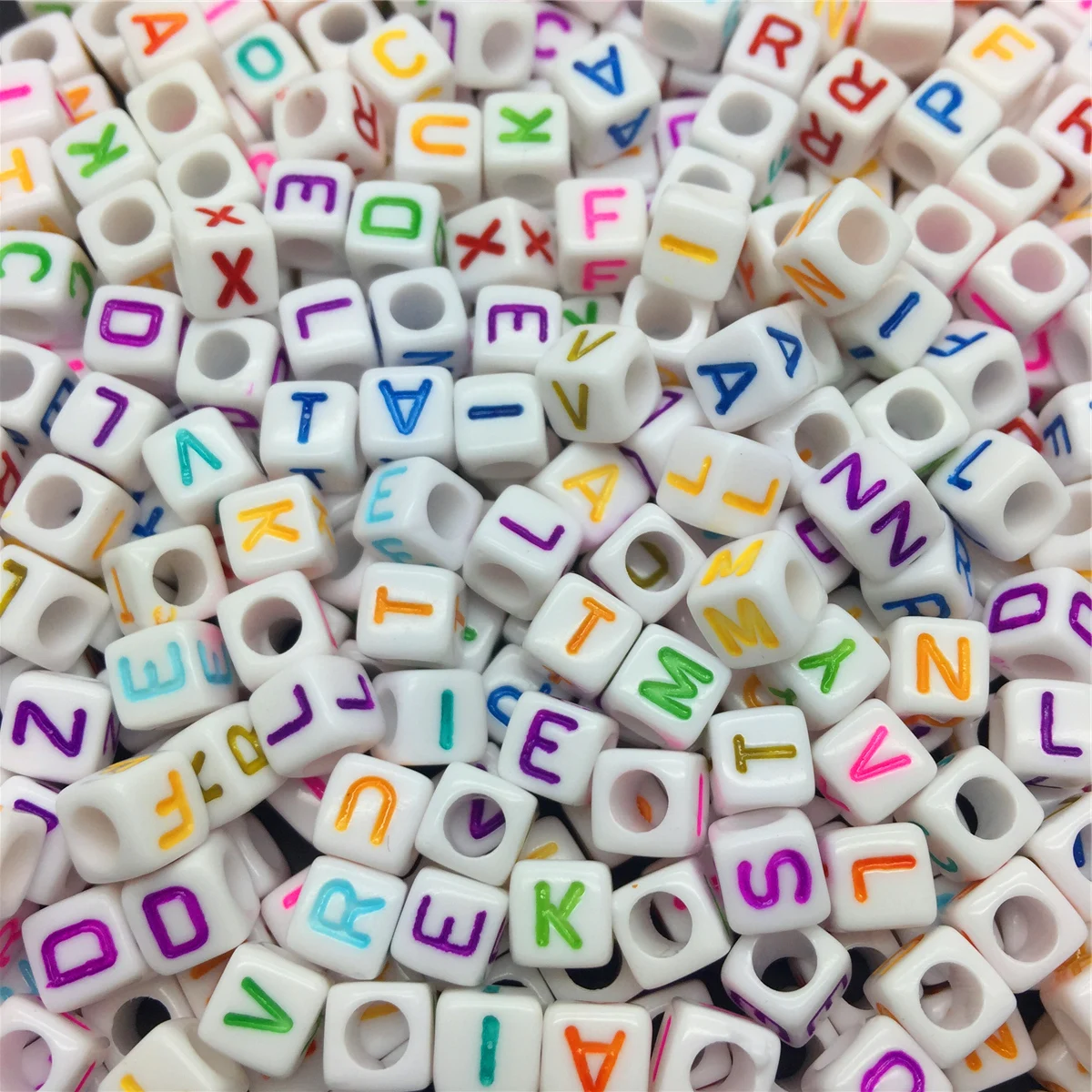Wholesale White Cube Letter Bulk Beads 6*6mm Square Alphabet Letter ...