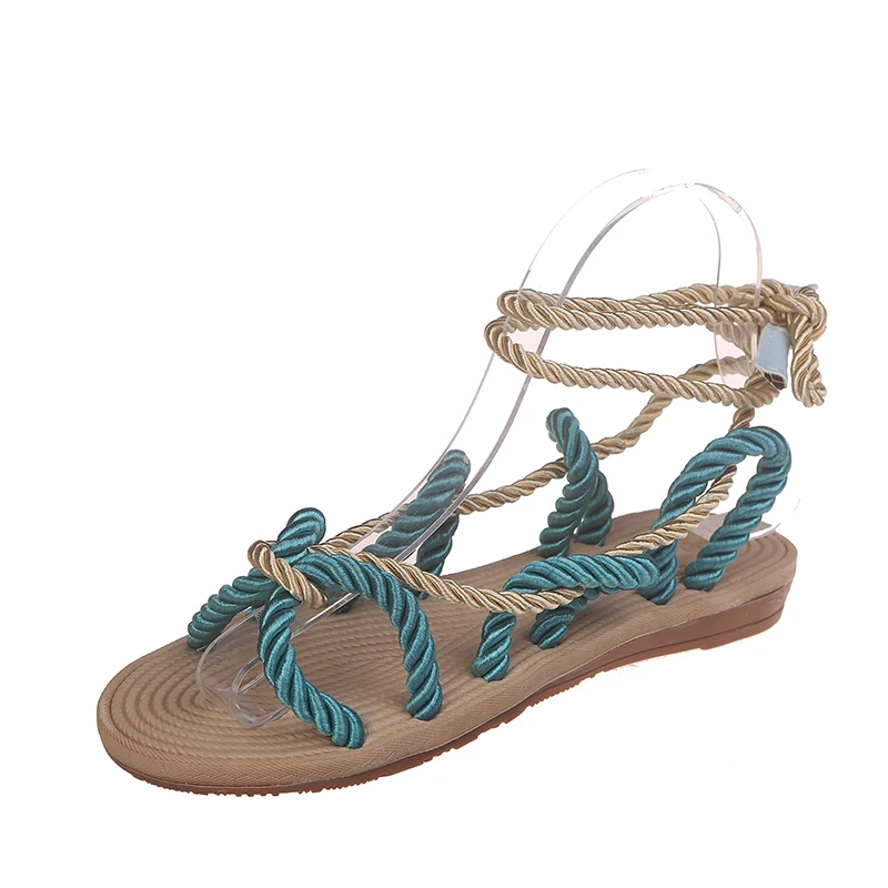 Wholesale fashion rope sandals women ankle strap large size multi color ...