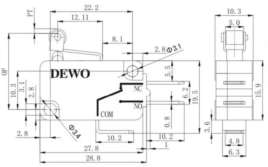 Dewo Dv Series 250v 16a Normally Open Push Button Micro Switch With ...