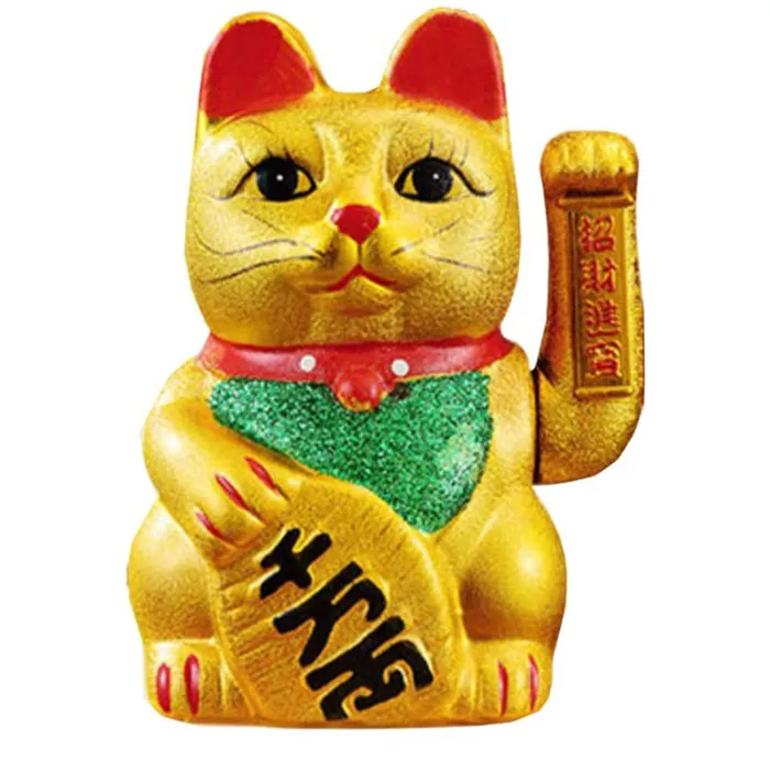 Large Beckoning Ceramic Maneki Neko Lucky Cat, 7" Figurine