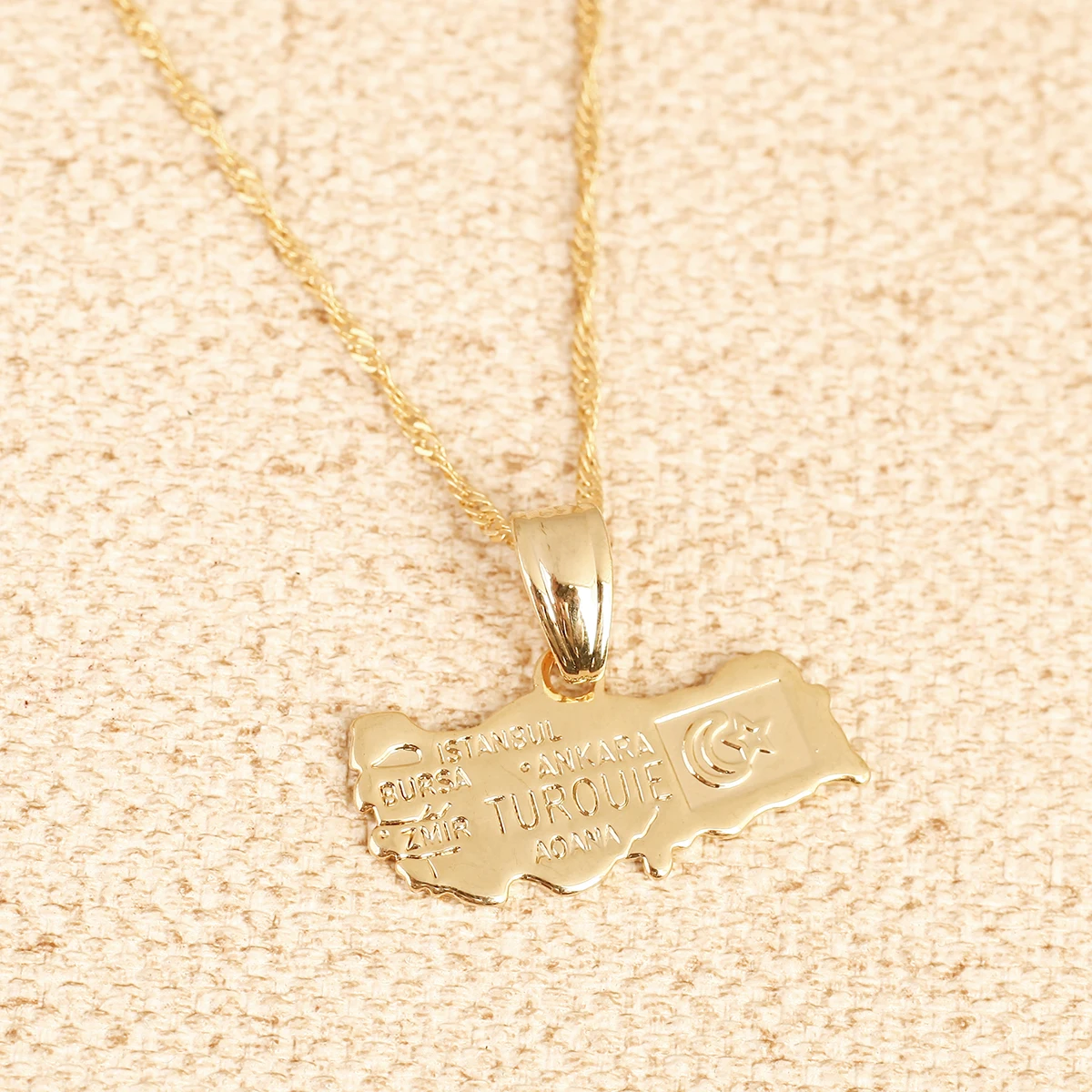 Turkey Map Pendant Necklace Turkish Flag Gold Color Turkiye Cumhuriyeti ...