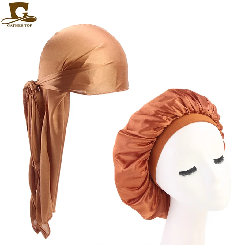 Wholesale 2pcs Set Du Rag Do Rag Sleep Cap Plain Solid Doo Rag Couple ...