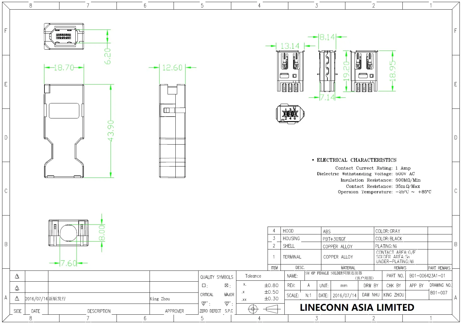 Ieee1394 Sm-6p Female Cn2 Cn3 Server 6core Encoder Head Connector 54280 ...