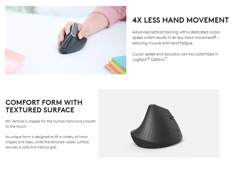 Logitech MX Vertical - Ergonomic Wireless Mouse for Office