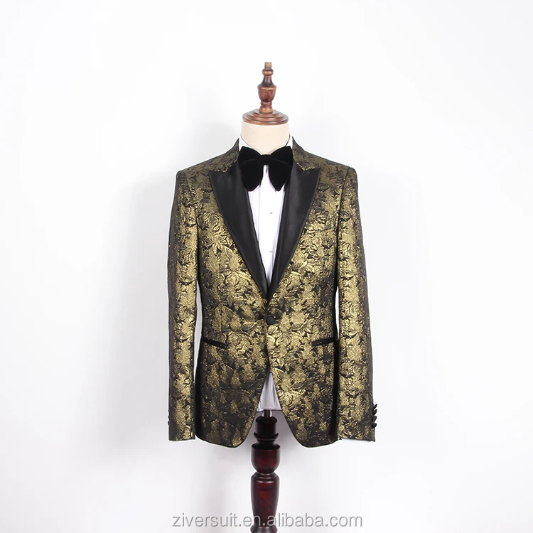 Oem Custom Golden Black Mens Slim Fit Jacquard Suits Mens Tuxedo Suits ...