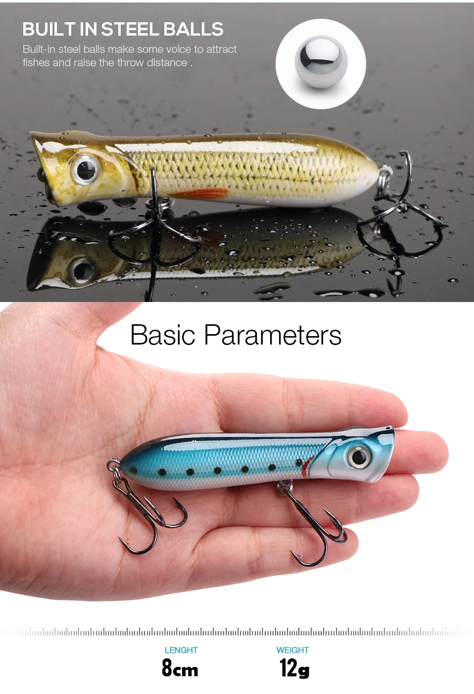 Factory 3inch 12g Abs Popper Bait Customized Hard Bait Popper Fishing ...