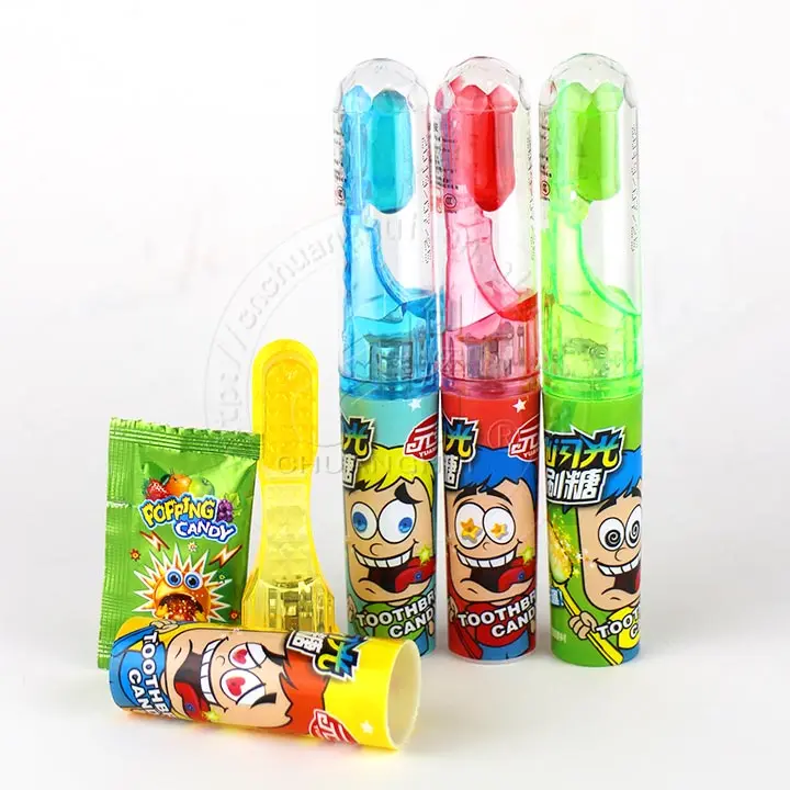 LED Lighting Toothbrush Toy Candy Lollipop with Popping Candy