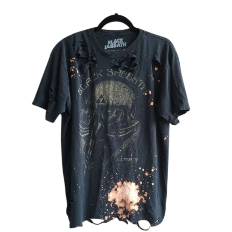 Custom Unisex Vintage Distressed T Shirt Printing Men Hip Hop Casual ...