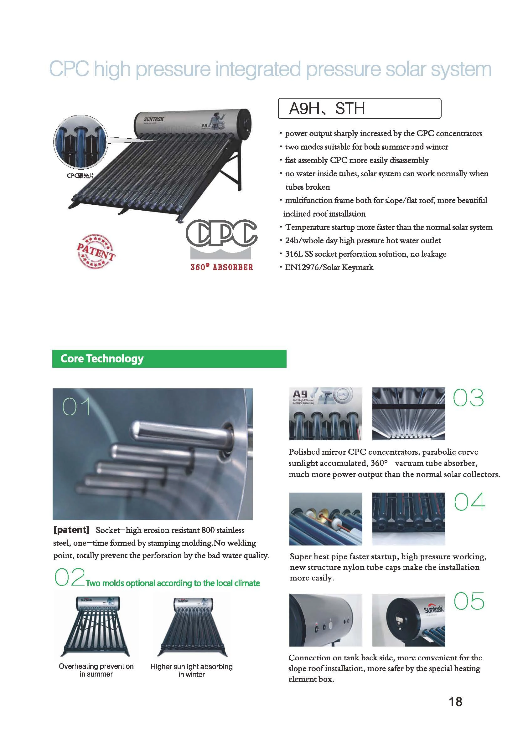 Suntask Solar A9h Cpc Integrated High Pressure Solar Heater A9h15 - Buy ...