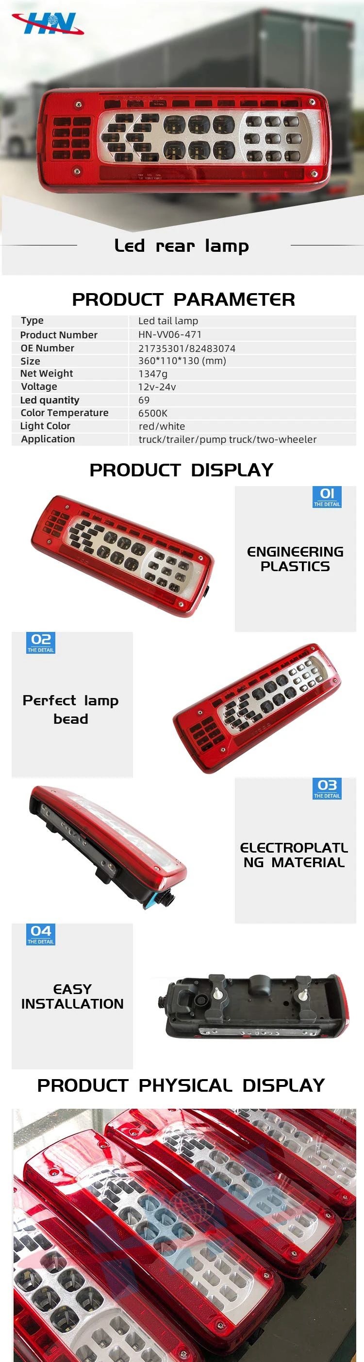 Durable Led Tail Lamp For Volvo 21735299/21735301/82483073/82483074 ...