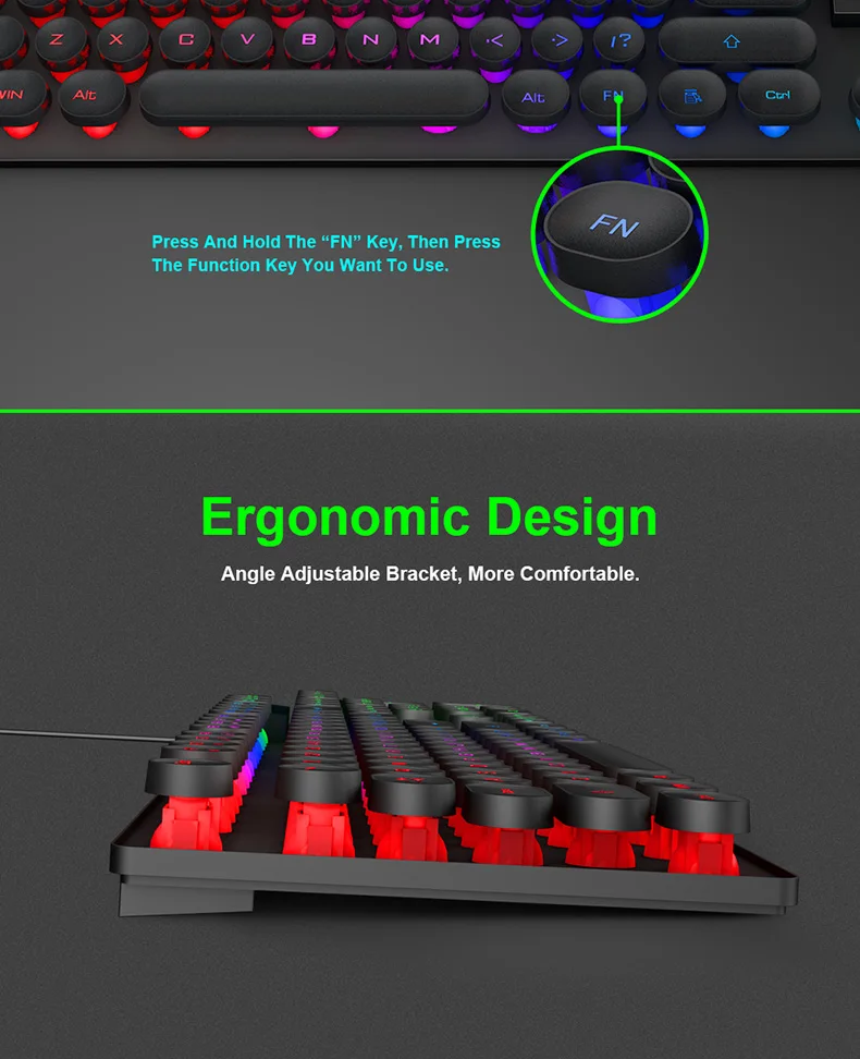 IMICE AK-800 Desktop Punk USB Keyboard Machinery Feel Floating Round ...