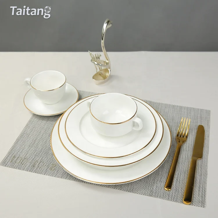 Ceramic Dinner Set Porcelain Gold Rim Decor Dinner Plate Sets ...