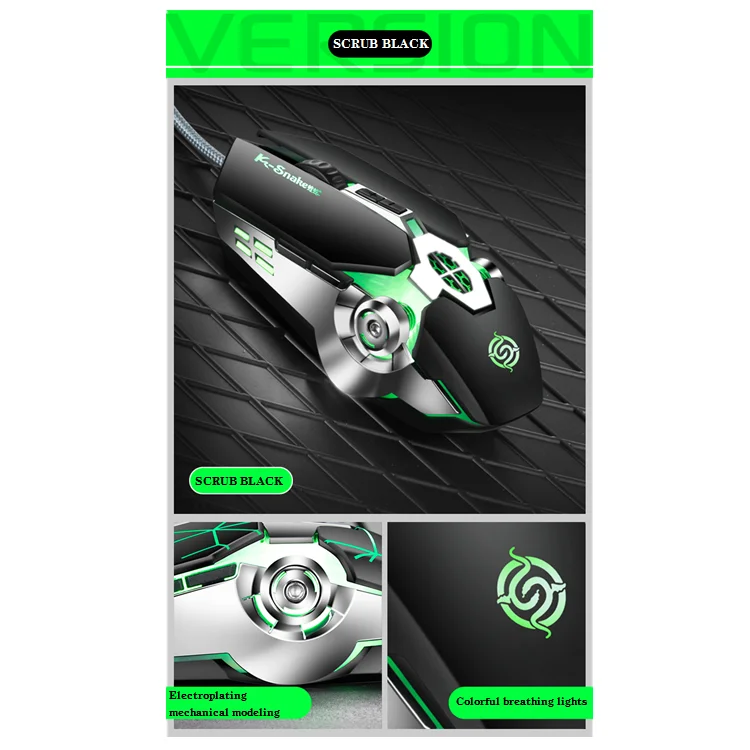 K-snake Q7 Mouse Game Wired 7 Color Illuminated Usb 4000 Dpi Mechanical ...