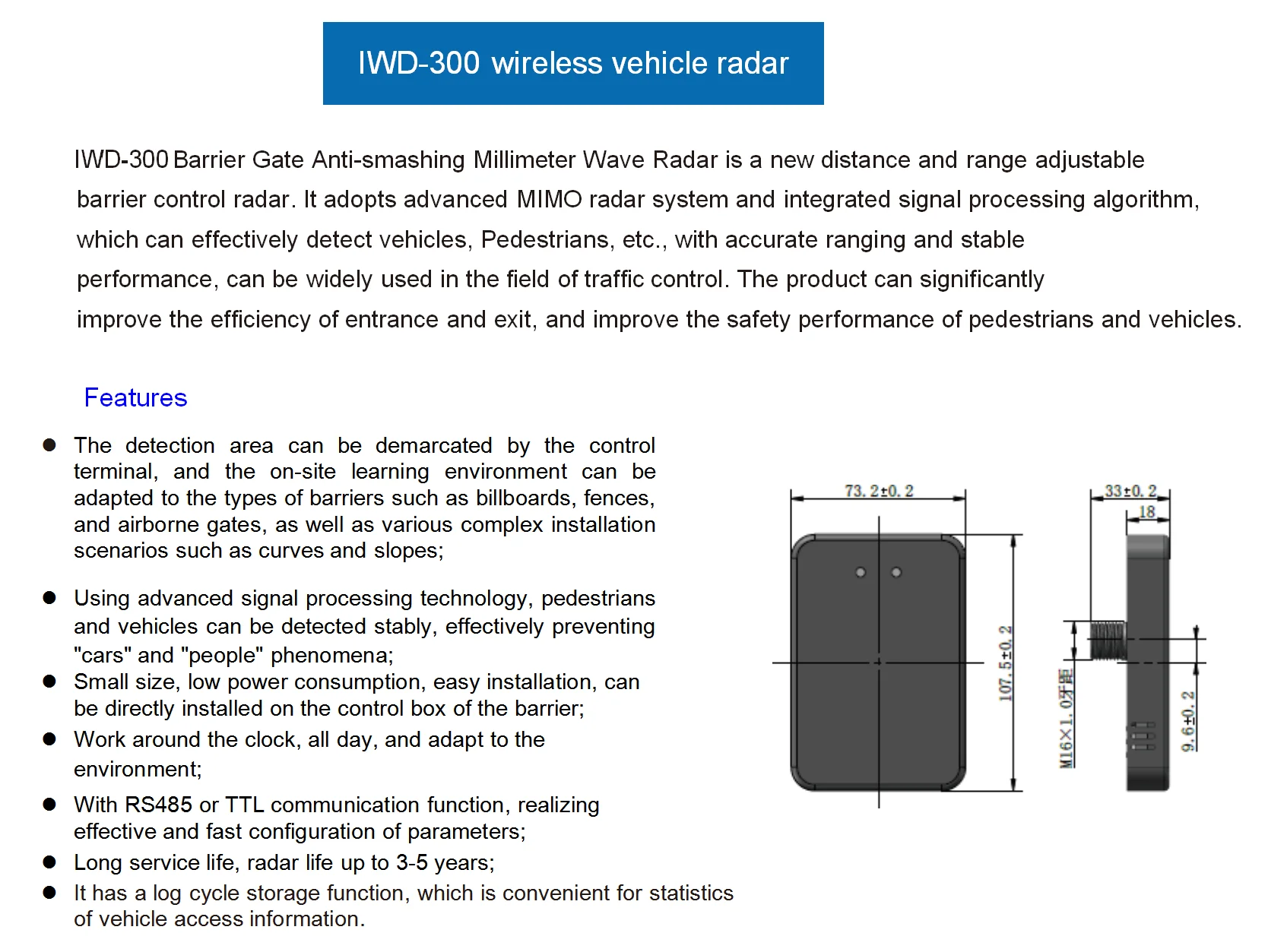 Suit For All Weather 79ghz Millimeter Microwave Radar For Boom Barrier ...