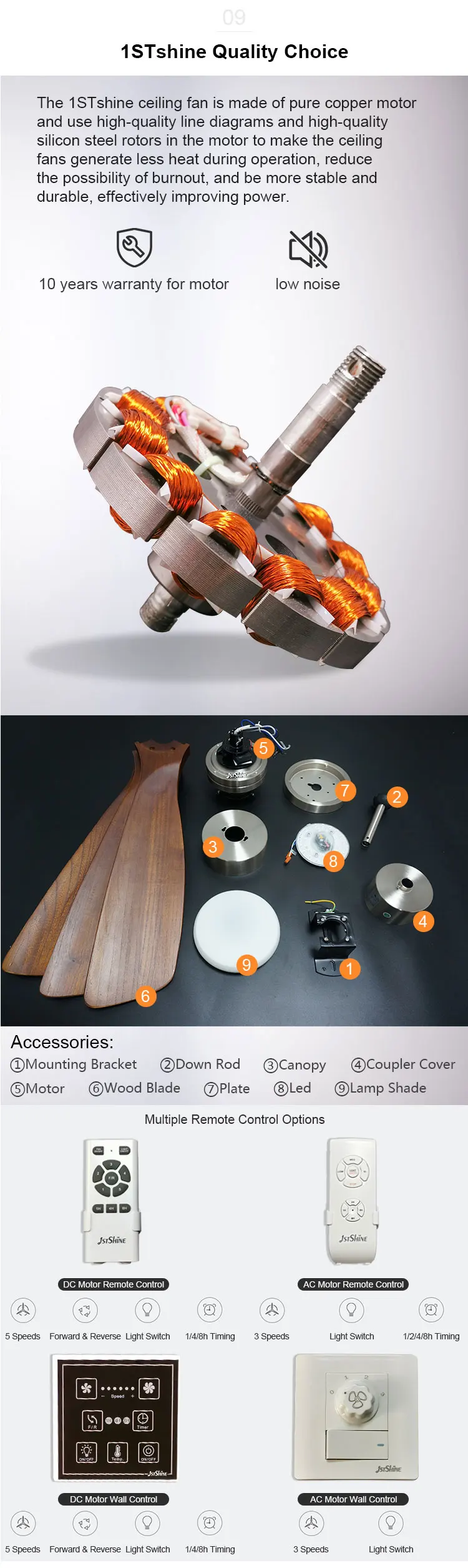 1stshine Ceiling Fan Designer New Design Silver Ionizer Wood Decorative ...