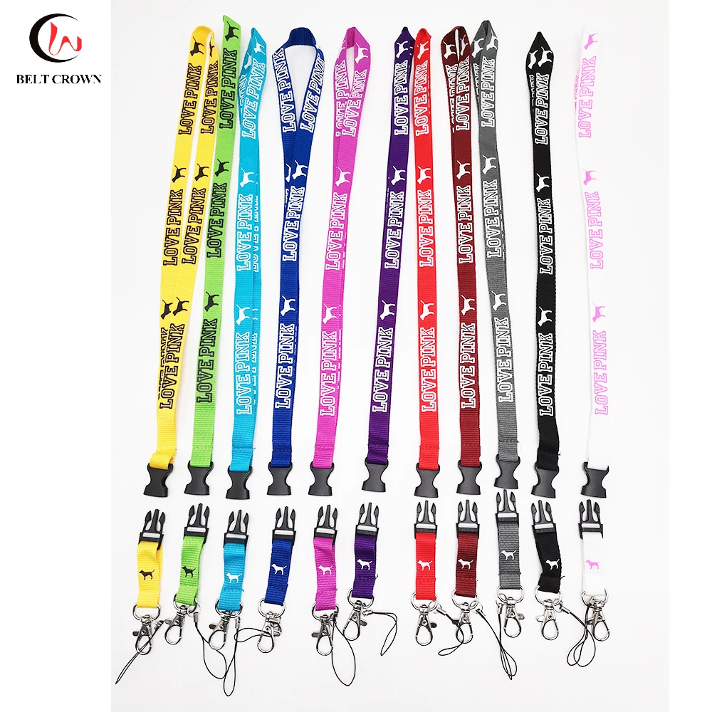 Polyester Silk Screen Printing Lanyard With Safety Breakaway Love Pink ...