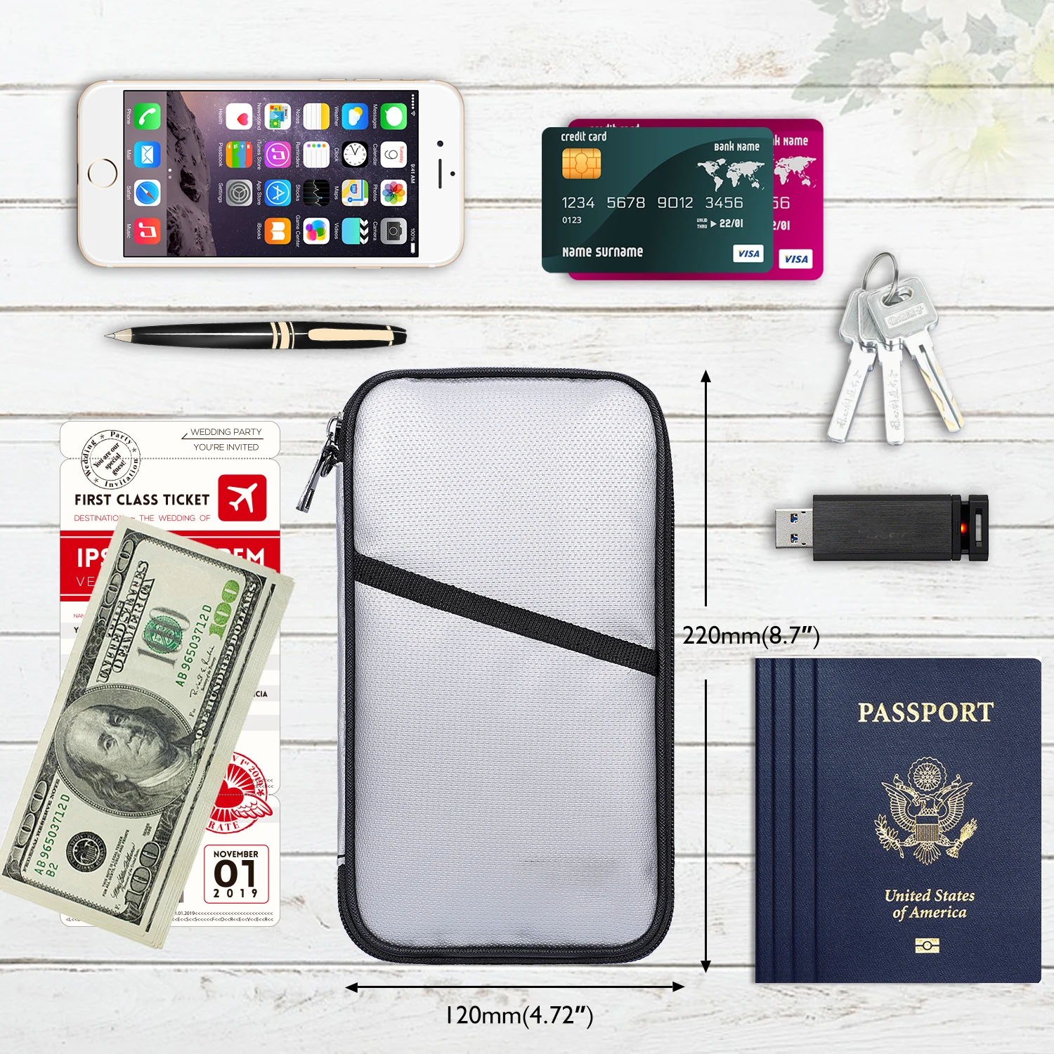 Fashion Waterproof Fireproof Passport Bag With Zipper Closure Plastic ...