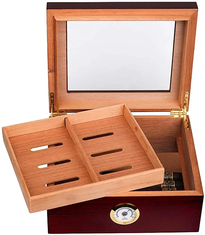 Wooden Cigar Box with Hygrometer and Cedar Tray - Lufan