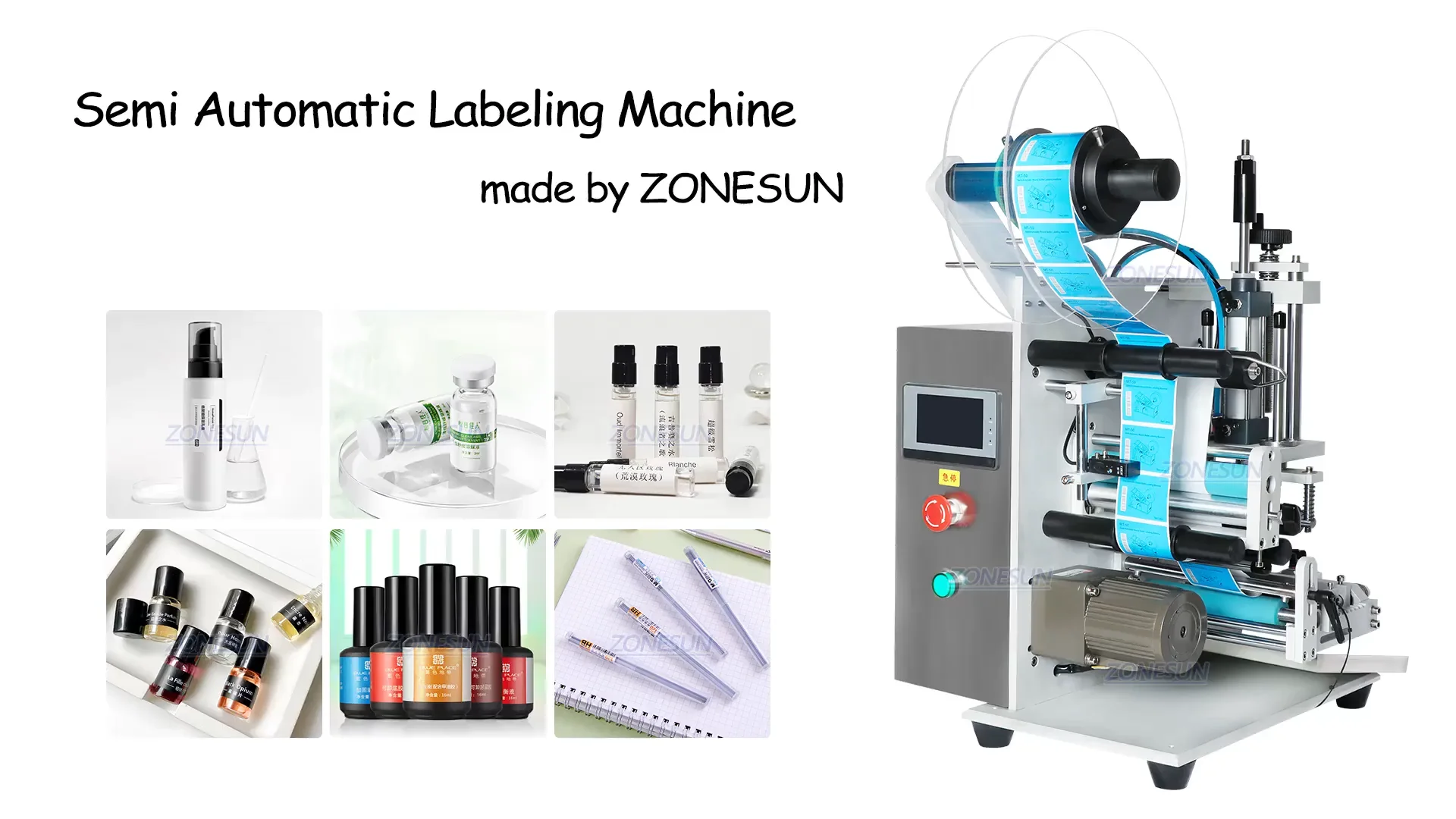 Zonesun Semi Automatic Vial Round Small Glass Plastic Reagent Bottle Label Applicator Single ...