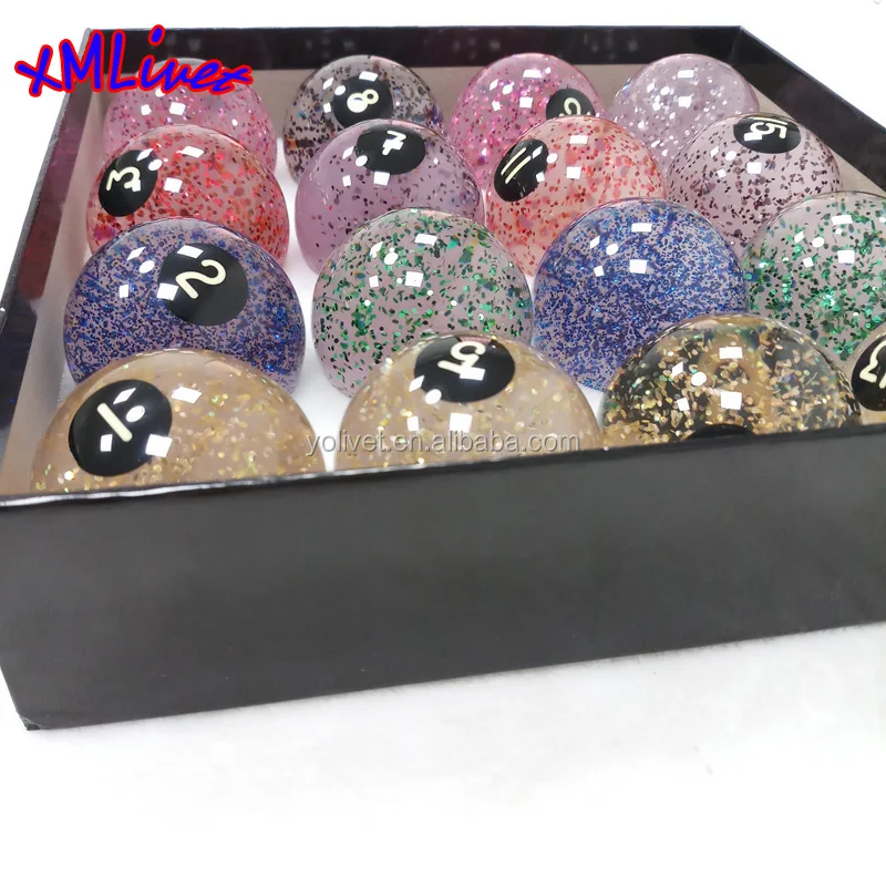 57.25mm Phenolic Resin Pool Balls - Transparent with Glitter