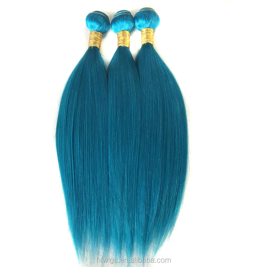 Light Blue 100% Human Hair Bundles Wefts Brazilian Hair Extensions Silk ...