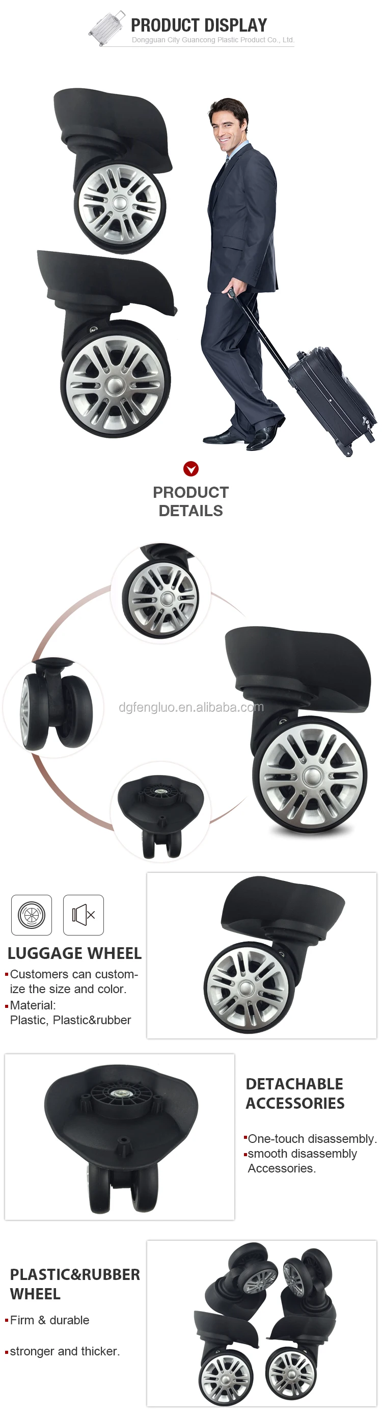 Plastic Luggage Caster Wheels - Smooth Rotation & Durability