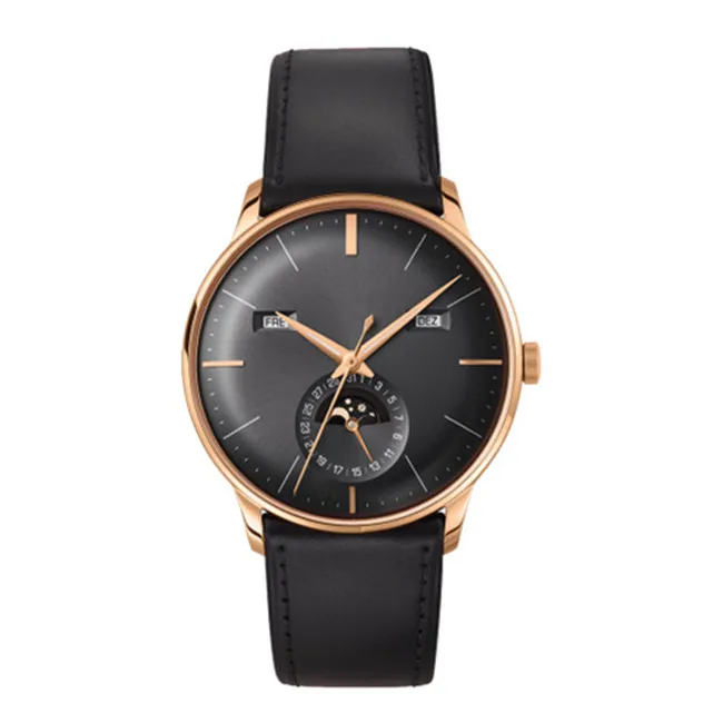 genuine leather de longe quartz stainless steel back watches men ...