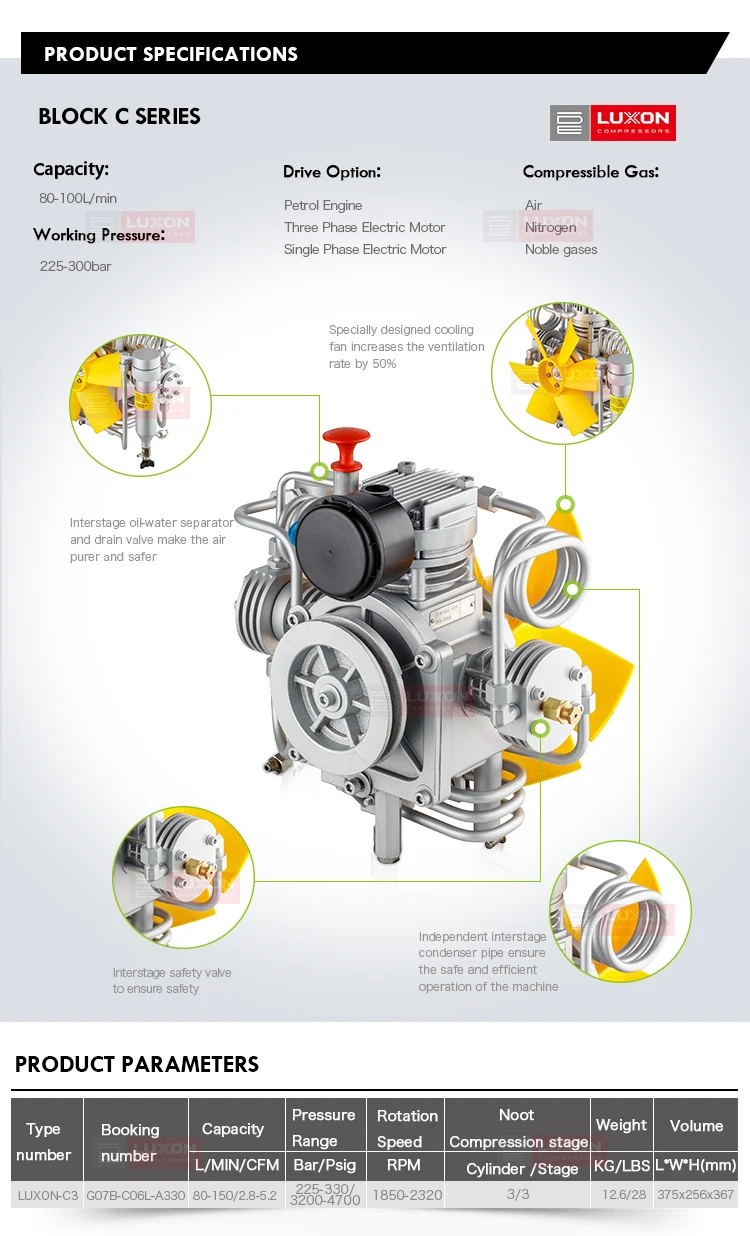 LUXON-C Portable High Quality Air-Cooled High Pressure Compressor