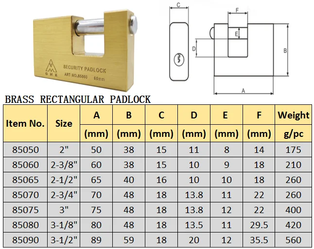 High Quality Brass Padlock Outdoor Candado Security Rectangular Padlock ...