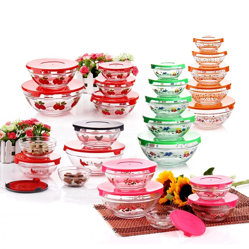 Hot Sale 5pcs Clear Glass Bowl Set With Plastic Lid For Food Lead Free ...