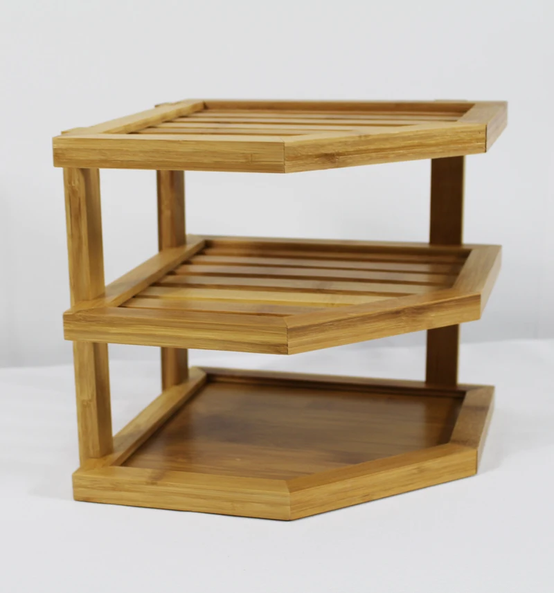 3 Tiers Bamboo Wood Conner Dish Drying Spice Storage Rack