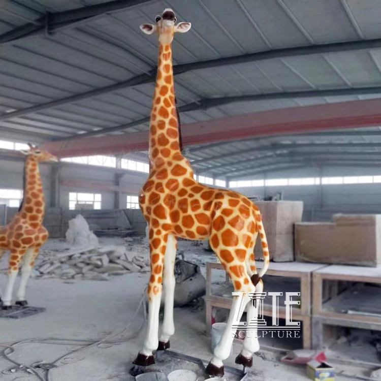 Zoo Outdoor Ornaments Life Size Resin Animal Statue Fiberglass Giraffe ...