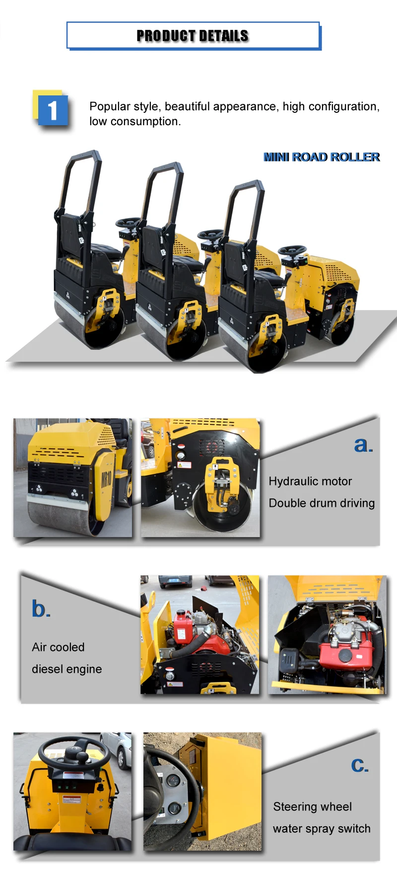 1000kg Asphalt Vibratory Mini Rodillo Compactador MR10