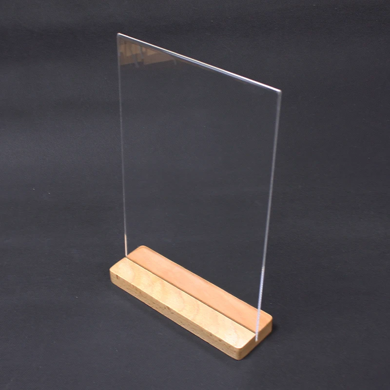 Custom A4 A5 A6 Clear Acrylic Wood Base Sign Holder Acrylic Insert Card ...