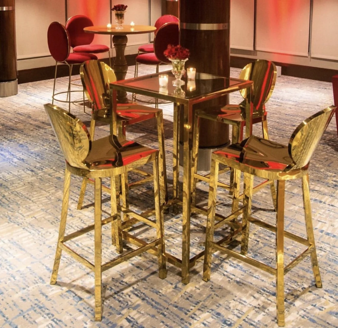 Cushion Stools - Luxury High Golden Metal Wedding Bar Stools