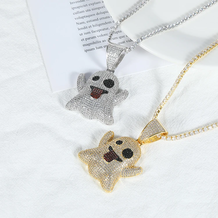 Halloween Iced Out Ghost Pendant For Men's Hiphop Jewelry Gold And ...