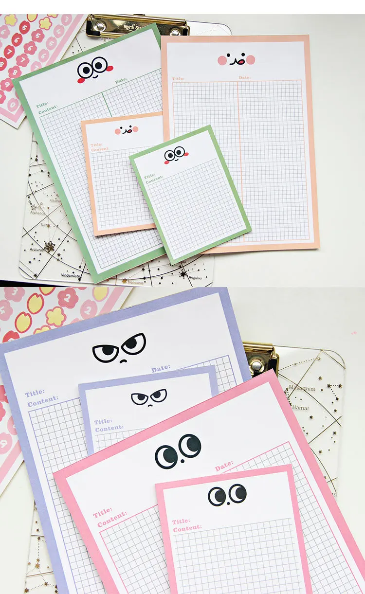 Cute Kawaii Plaid Cartoon Eyes Student B5 Notepad Set Customize ...