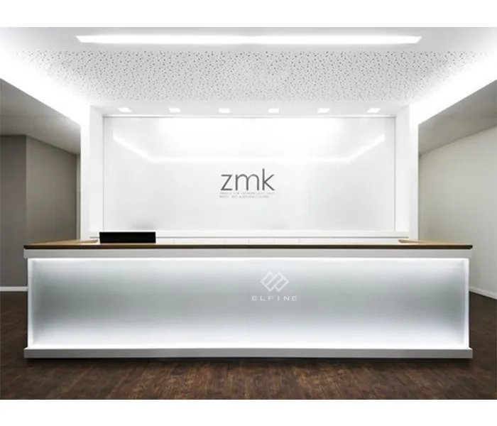 Modern White Square Reception Desk with Unique LED Light