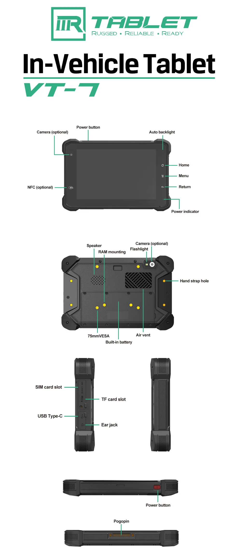 3rtablet VT-7 Rugged IP66 7" Android in-Vehicle Tablet