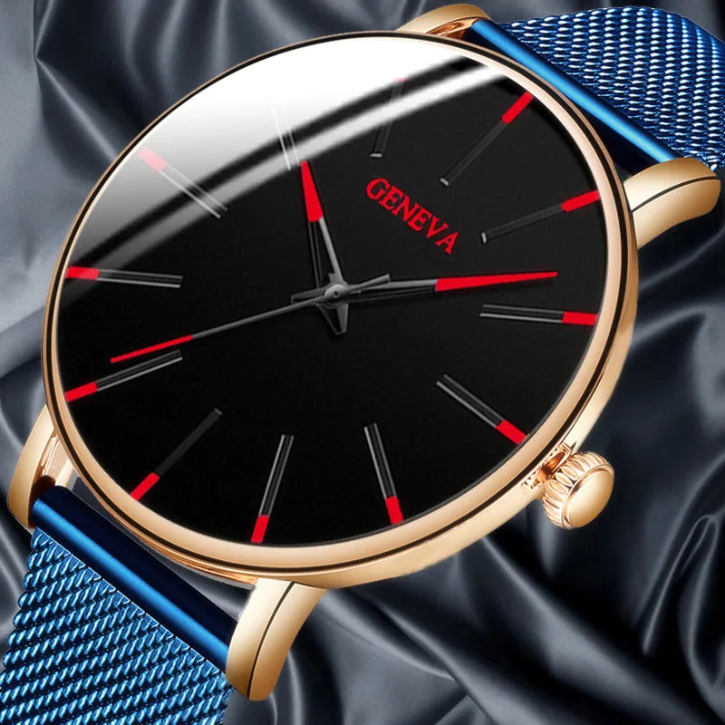 2020 New Luxury Brand Geneva Blue Mesh Band Quartz Analog Watches Cheap ...