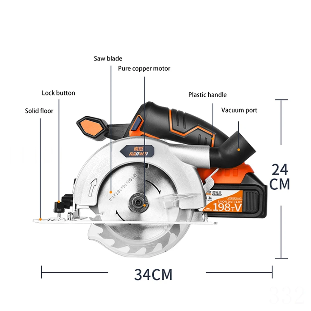 High Performance Portable Power Circular Saw Tool 150mm 16t Cordless ...