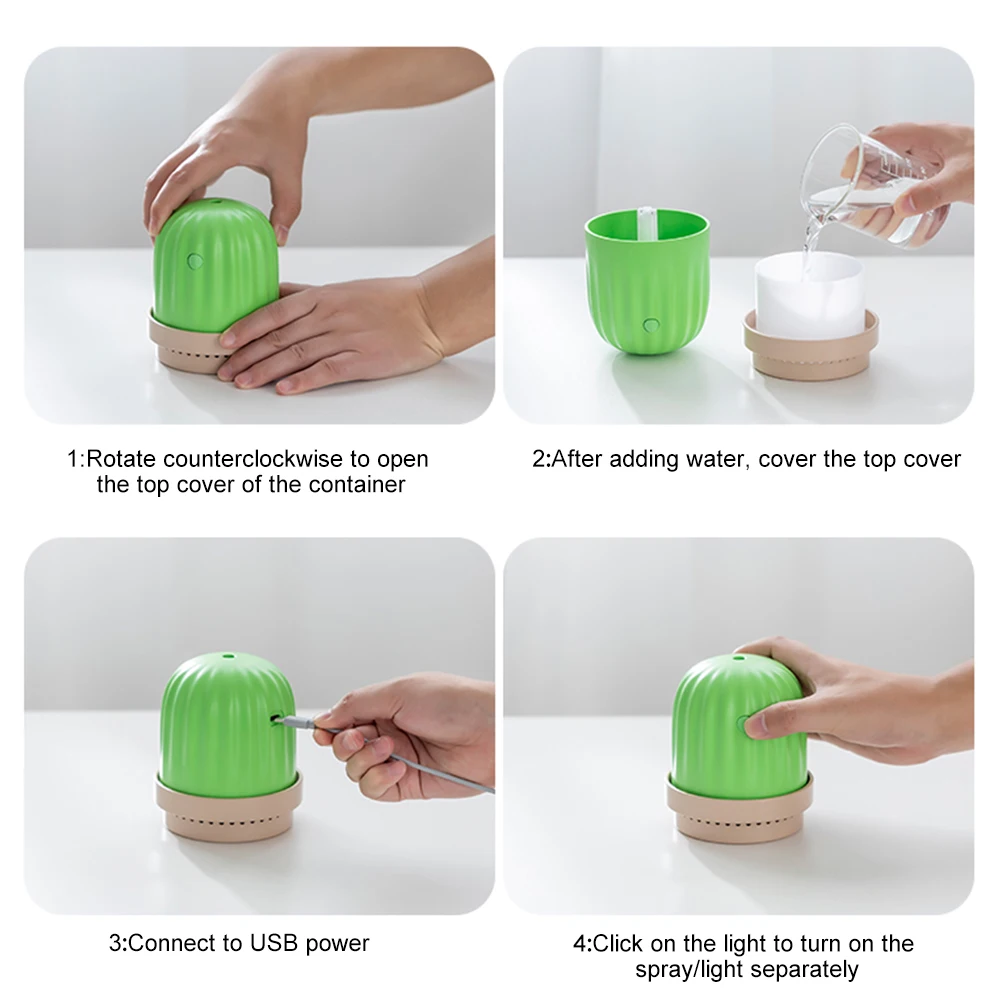 Cactus 260ml Rechargeable Battery Air Cleaner Fresh Air Humidifier Mini ...