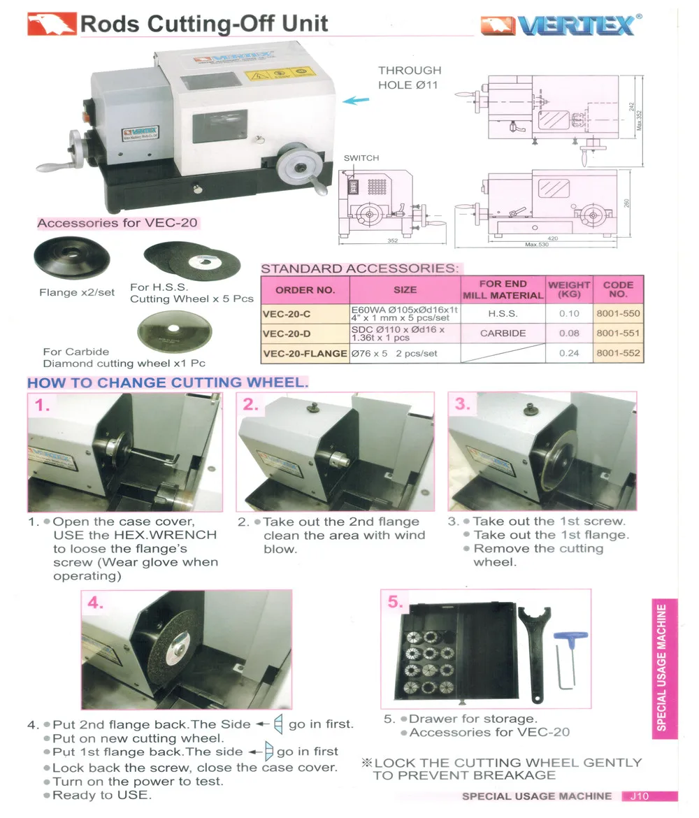 Taiwan Vertex Rods Cutting-off Unit VEC-20 - High Accuracy