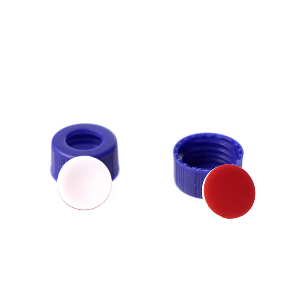 Blue 9-425 Open Top Ribbed Screw Cap with 9mm Red Ptfe/white Silicone ...